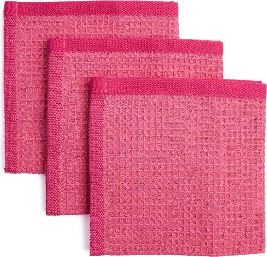 Vaatdoekjes - 3 stuks - Vivid - Roze - 30 x 30 cm - Biologisch Katoen | bol