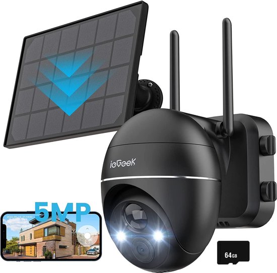 ieGeek 5MP WLAN bewakingscamera op zonne-energie voor buiten, Met 64 GB SD Kaart,... | bol