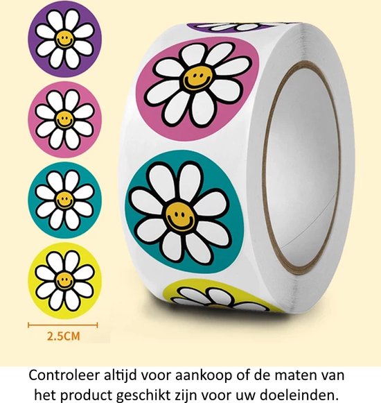 Rol met 500 stickers met vrolijke bloemen in verschillende kleuren - 2. ...