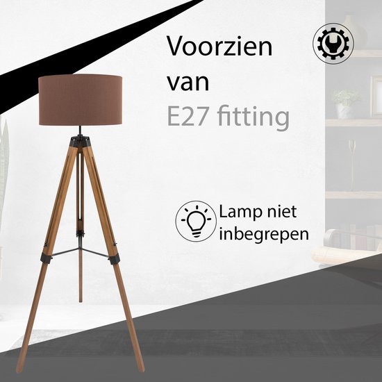 MaxxHome Vloerlamp Elly - Leeslamp - Driepoot - Hout -145 cm - E27 ...