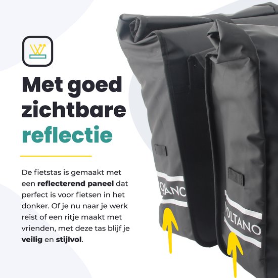 Voltano Dubbele Fietstas Rolltop - Zwart - 48 Liter - 100% Waterdicht ...