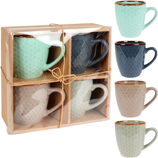 Mokken Keramiek 250 ml 4 stuks - Set - Bekers - Koffiebekers - Kopjes - Koffiemok | bol