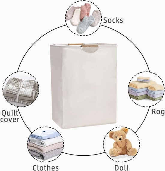 Wasmand, opvouwbare gevlochten Oxford-stof, wit, 40 x 60 x 30 cm ...