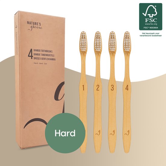 NATURE’S groove® Bamboe Handtandenborstels Hard - 4 Stuks - Houten ...