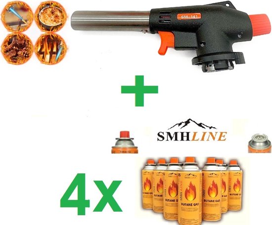 SMH LINE® Gasbrander - Incl. 4x Gasflessen - Creme Brulee Brander ...