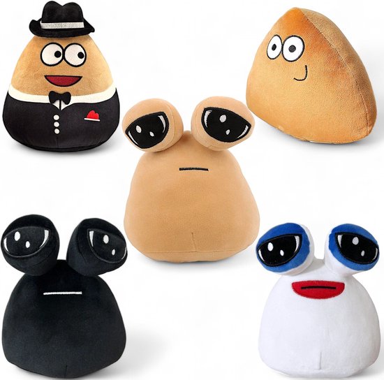 Klikkopers® - Alien Pou Knuffel - Set 5 Stuks - 23 cm - Kawaii Knuffel ...