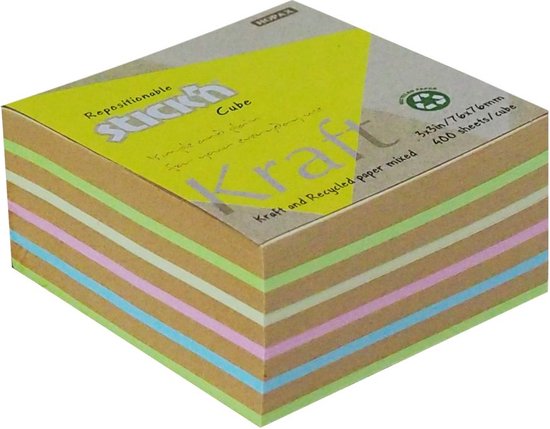 Stick'n sticky notes kubus - Kraft - Recycled - 76x76mm - Meerdere ...