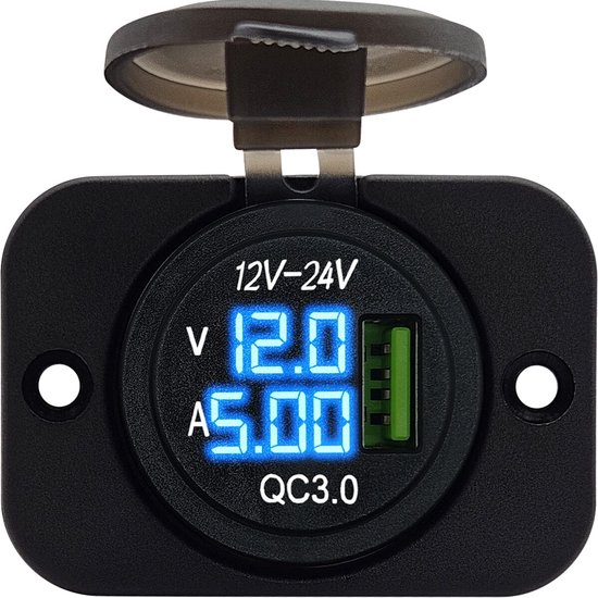 ProRide 12V USB Stopcontact Inbouw met Voltmeter/Ampèremeter - QC3.0 ...