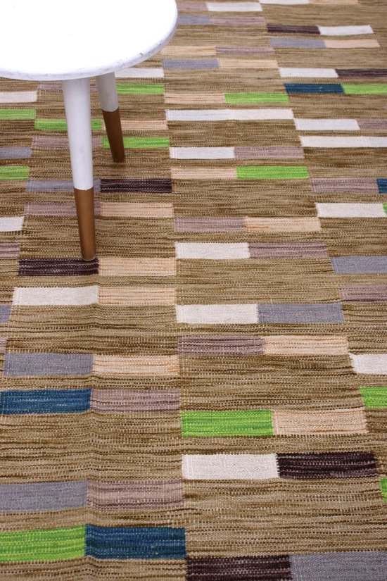 Beige Tapijt Laagpolig Handgeweven Wollen Vloerkleed - Koho Afghan ...