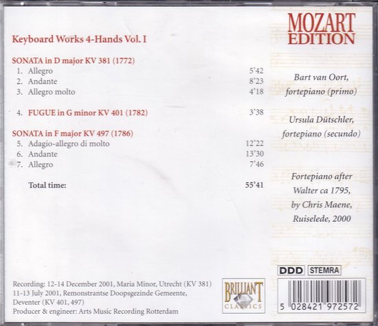 Keyboard works, 4 hands Vol.1 - Wolfgang Amadeus Mozart - Bart van Oort ...