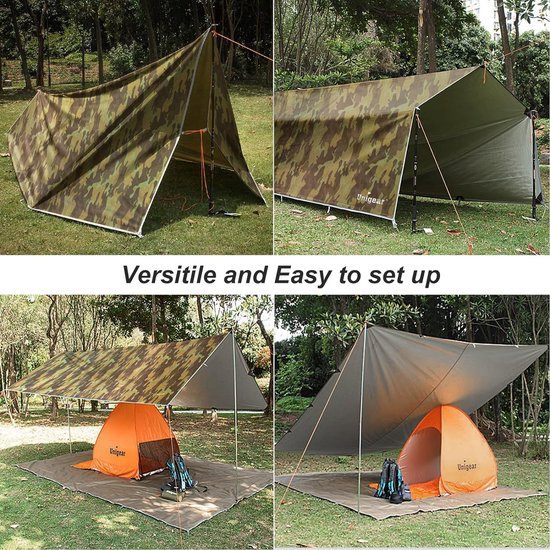 Tarp 3 x 5 waterdichte camouflage, tentzeil, tarp voor hangmat ...