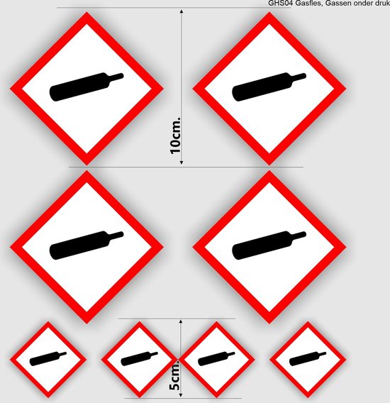Gasfles, gassen onder druk, sticker set, rood, wit GHS04- etikettering ...