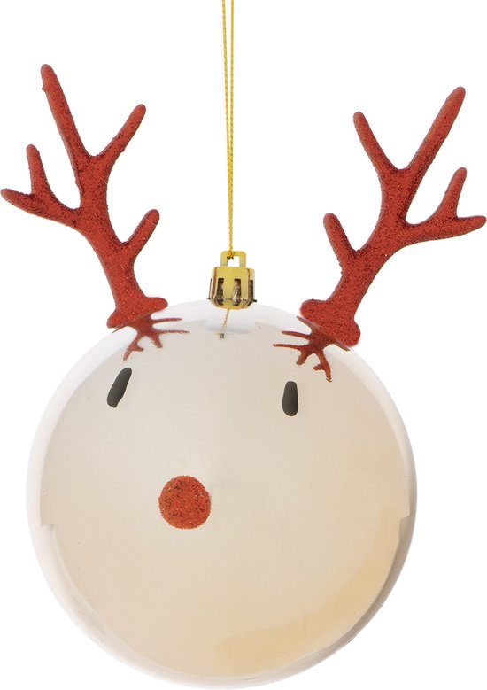Dekoratief | Hanger kerstbal 'Rudolf', goud/rood, pvc, 8x8x8cm ...