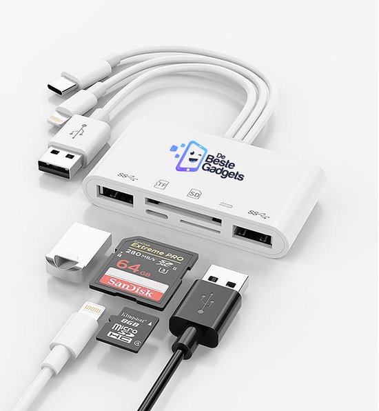 De Beste Gadgets Cardreader 5 in 1 - Lightning+USB-C+USB-A Combi ...