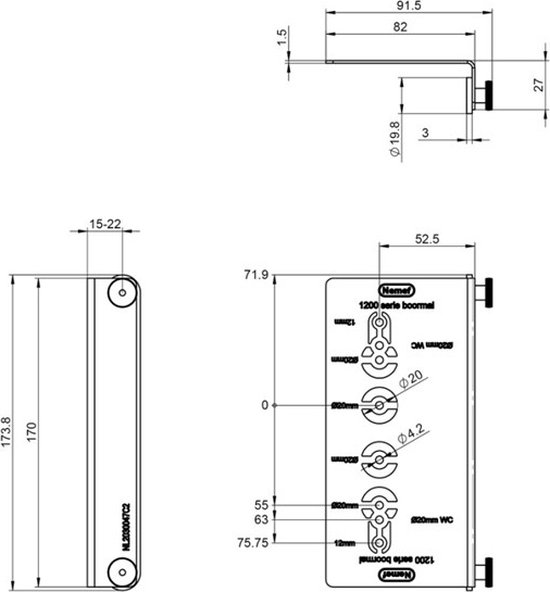 Nemef Boormal 1200 serie - Voor kruk-, cilinder- en wc-gat - Slot | bol