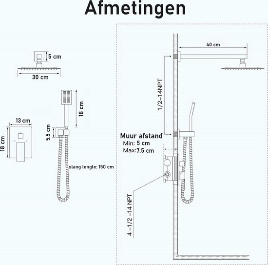 Beärsk® - Luxe inbouw regendouche - 30cm ronde douchekop - Moderne ...