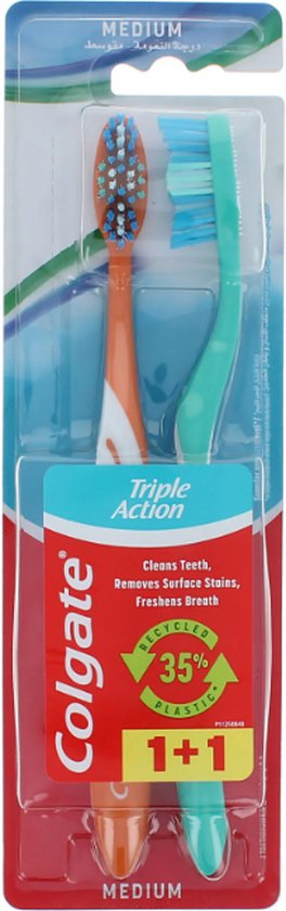 Colgate Triple Action 2 Pack Tandenborstel - Medium Green-Orange | bol
