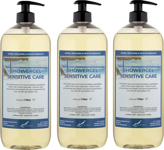 Douchegel Sensitive Care 1 Liter - set van 3 stuks - met gratis pomp ...