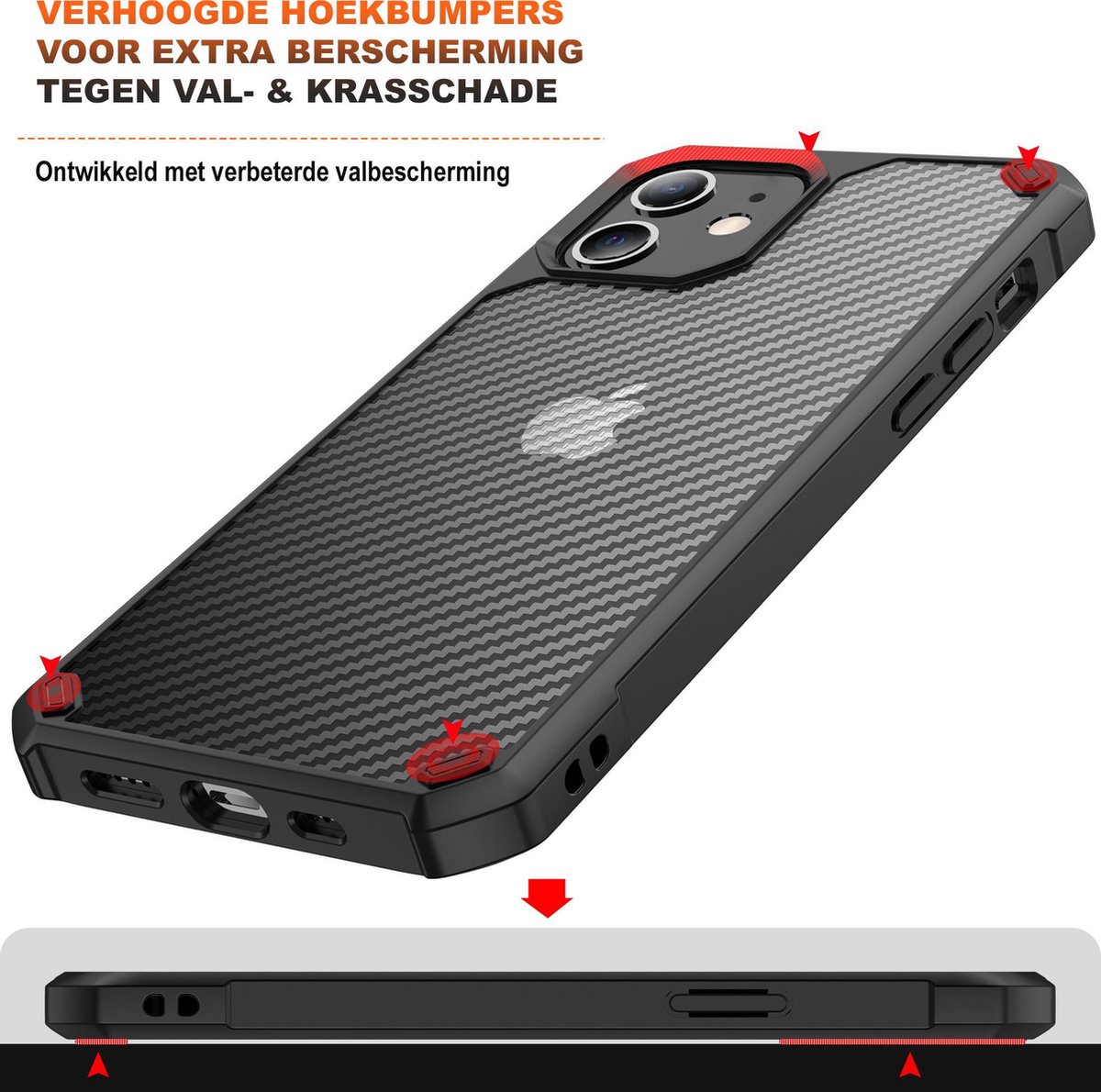 iPhone 12 hoesje met screenprotector - Zwart - Transparant - Extra ...
