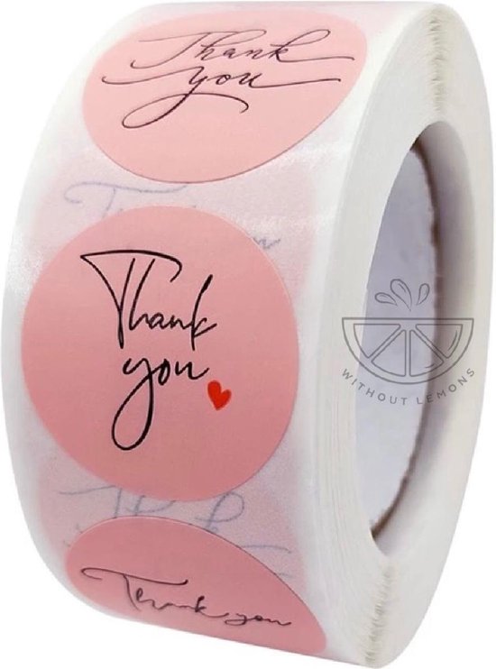 Without Lemons 500stuks Sluitsticker Thank You Roze Hart (2.5CM) |Sluitzegel |... | bol.com