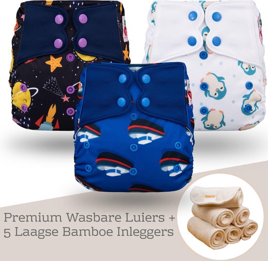 Premium 3 pak wasbare luiers inclusief Bamboe katoen inleggers ...