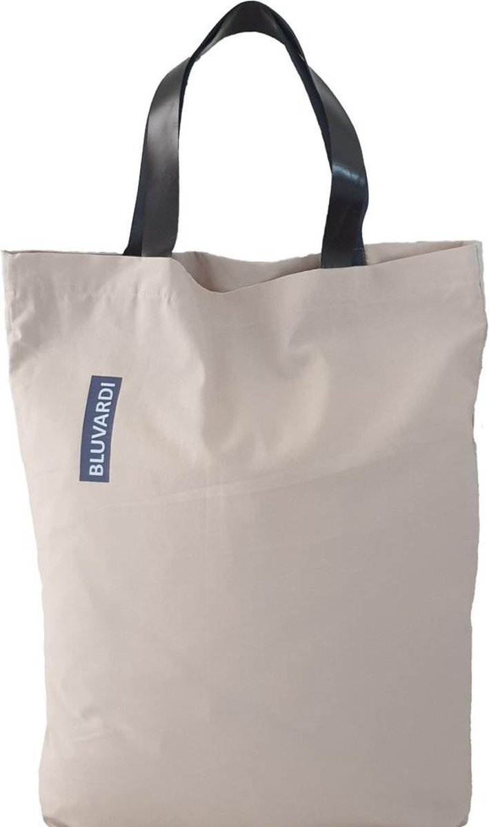 Bluvardi -Shopper XXL - Katoen met Leren Handvatten-Crème | bol.com