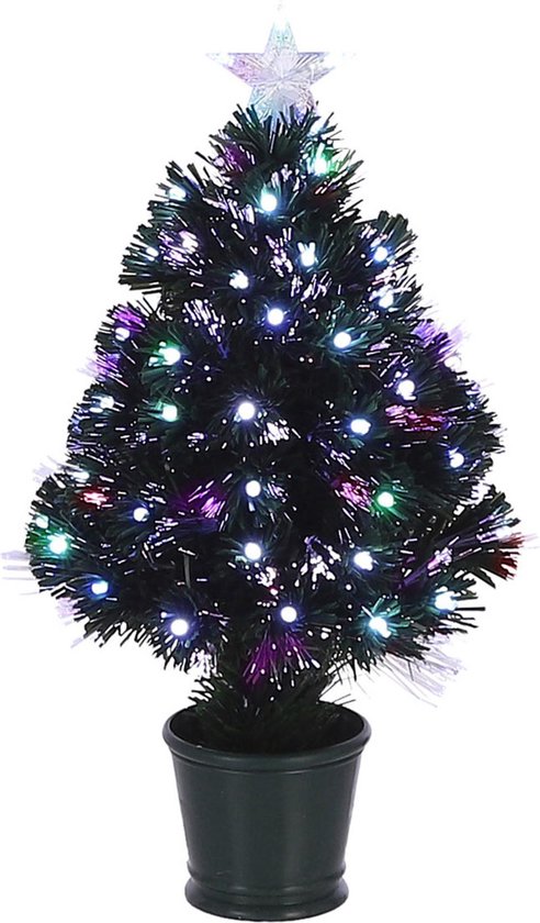 Set van 2x stuks fiber optic kerstbomen/kunst kerstbomen met verlichting en piek ster... | bol.com