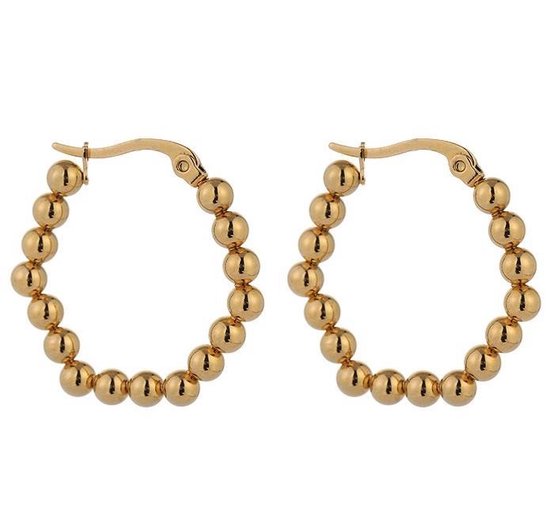 Dielay - Oorbellen met Balletjes - RVS Oorringen - 3x2,5 cm - Goudkleurig | bol