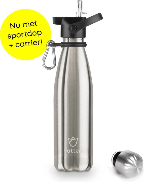Vatten® Premium RVS Thermosfles - 500 ml - Staal - Waterfles met Rietje ...