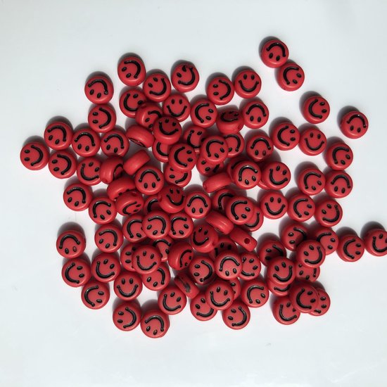 smiley kralen - smiley ketting - emoji kralen - rood - 100 stuks ...