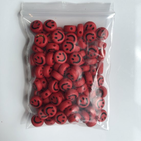 smiley kralen - smiley ketting - emoji kralen - rood - 100 stuks ...