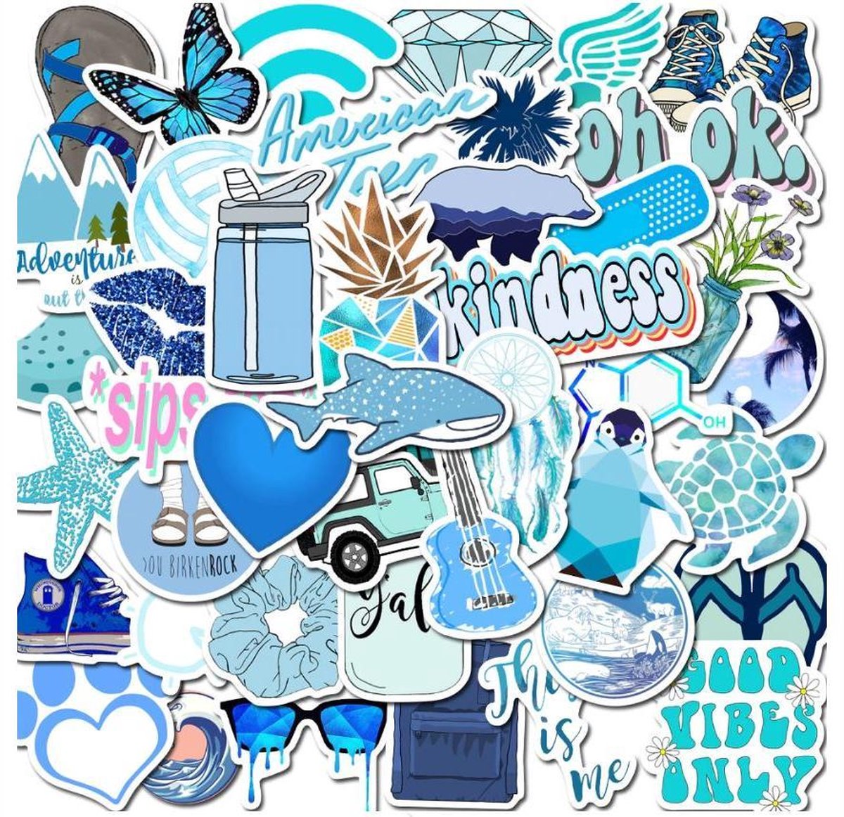 Akyol - Sticker set van 50 stuks - Blauwe stickers - VSCO stickers ...