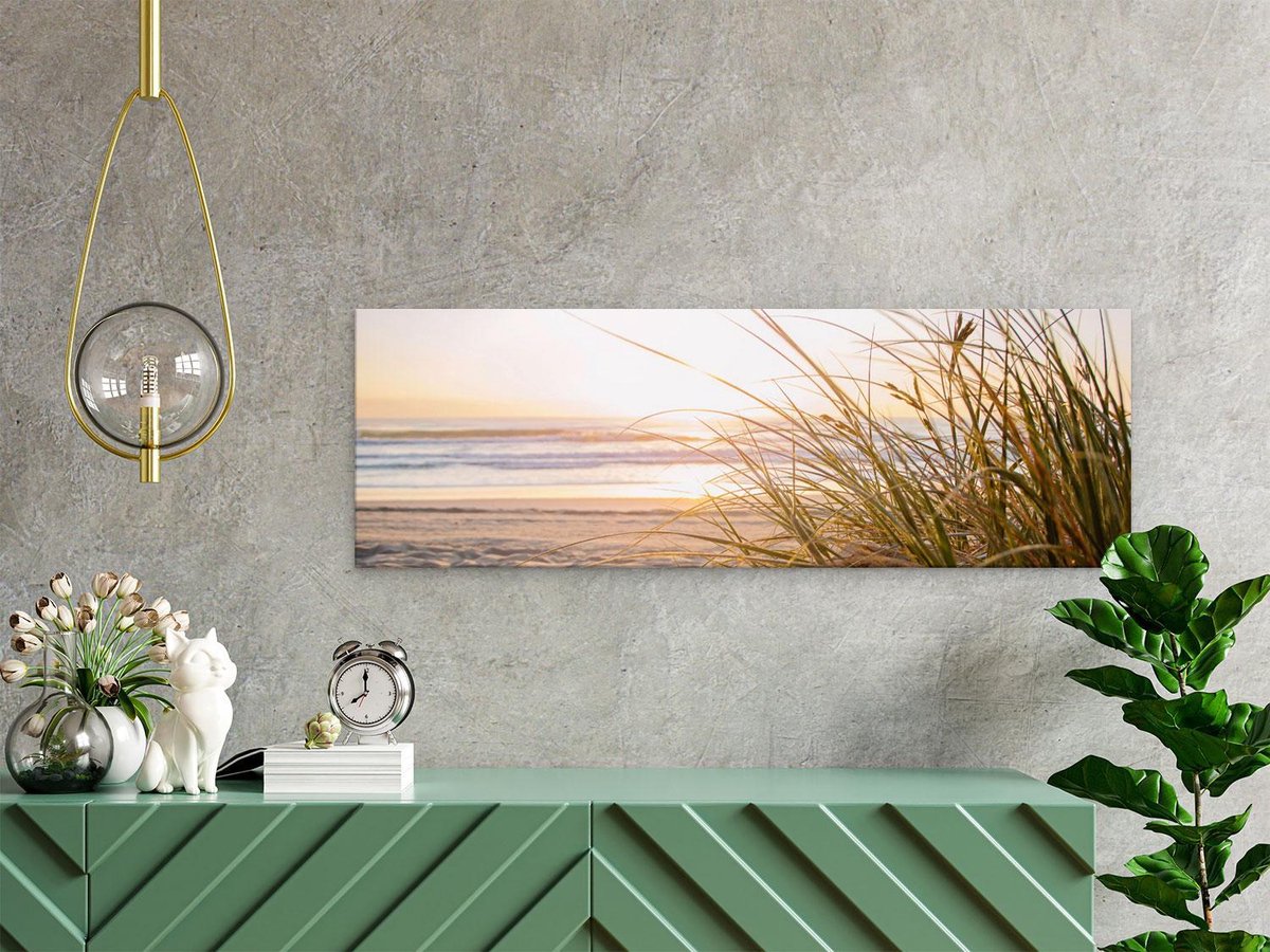 Artaza Canvas Schilderij Strand En Duinen Tijdens Zonsondergang - 60x20 - Foto Op... | bol.com