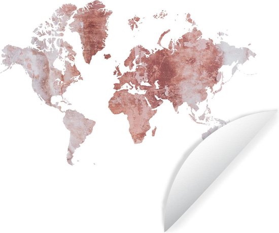 WallCircle - Muurstickers - Behangcirkel - Wereldkaart - Rood - Grijs - ⌀ 120 cm -... | bol