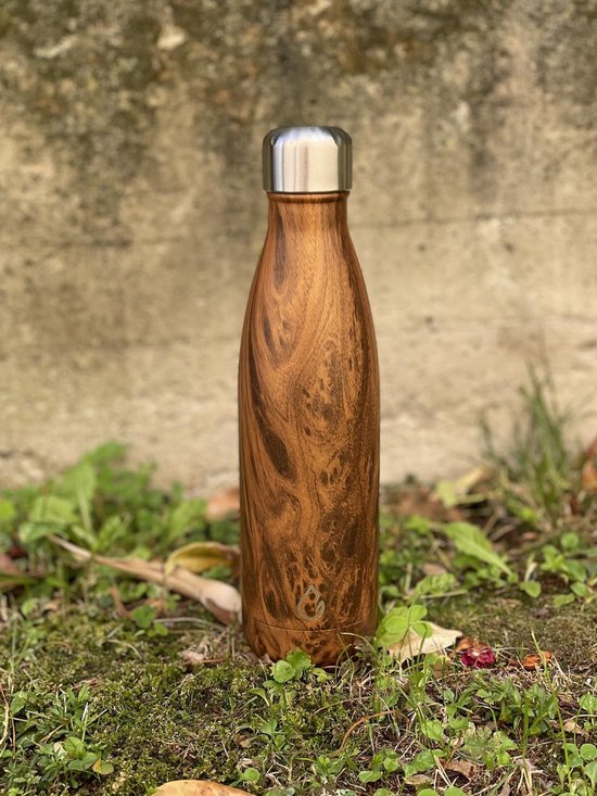 Wattamula Design eco RVS drinkfles - wood - 500 ml - waterfles ...
