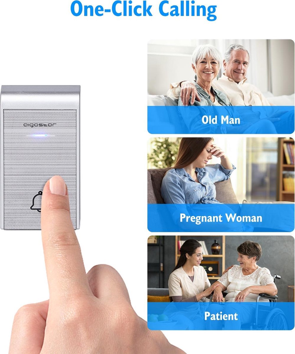 Aigostar Draadloze Deurbel 2HVKS - Deurbelset - 2x Plug-in Ontvanger ...