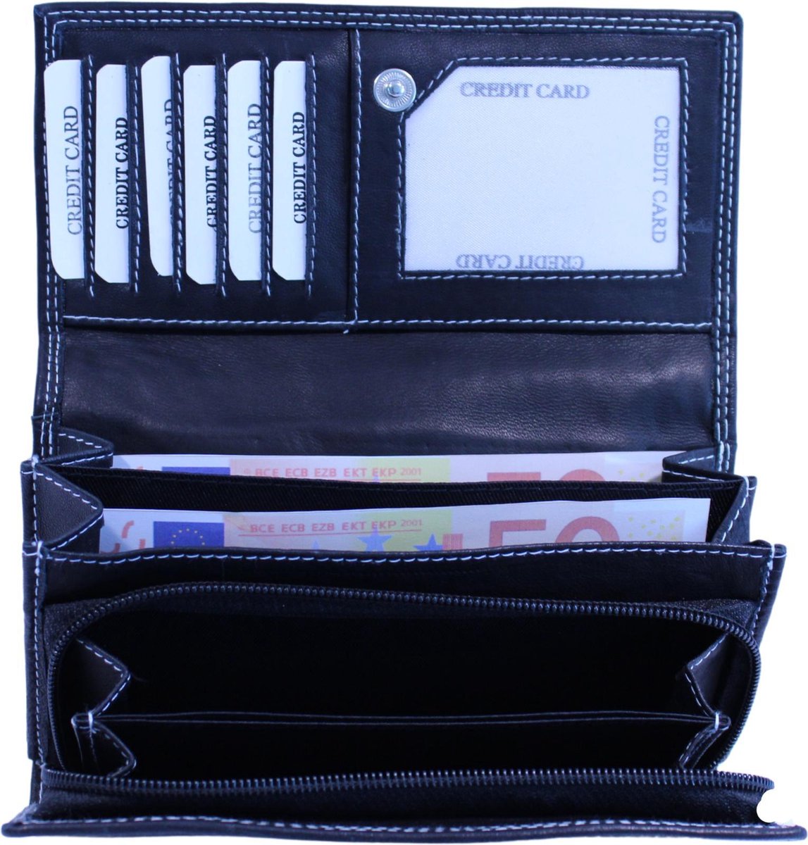 Dames Portemonnee Leer Zwart - Grote Portemonnee - Overslag portemonnee ...