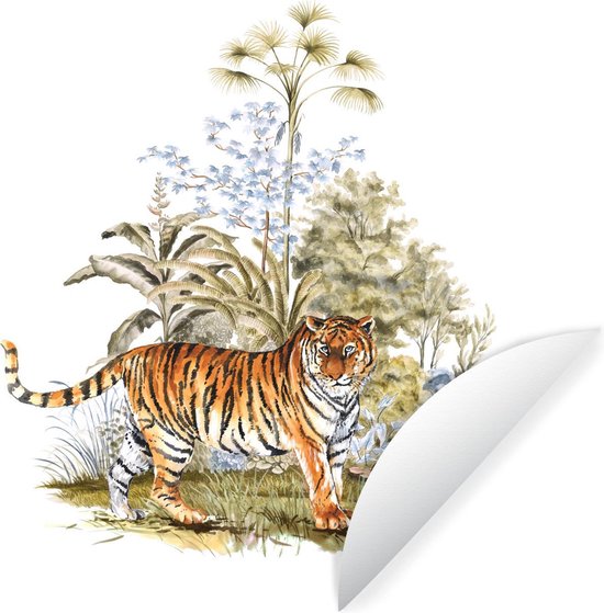WallCircle - Muurstickers - Behangcirkel - Tijger - Schilderij - Planten - 50x50 cm -... | bol