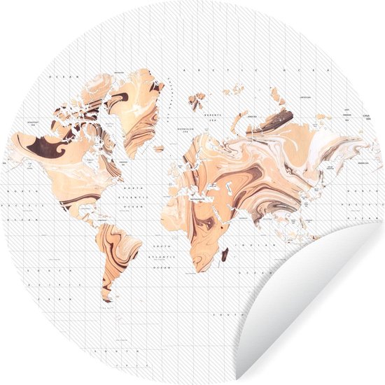 WallCircle - Muurstickers - Behangcirkel - Wereldkaart - Oranje - Bruin - 80x80 cm -... | bol