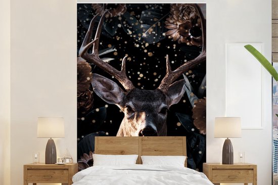 Behang - Fotobehang Hert - Goud - Planten - Breedte 180 cm x hoogte 280 ...