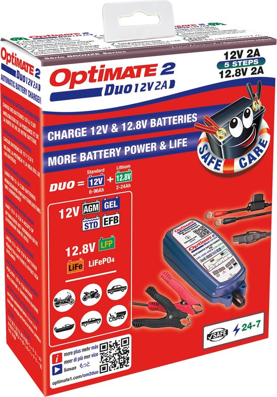 Tecmate Optimate 2 DUO Druppellader 2A - 12V Acculader Druppellader ...