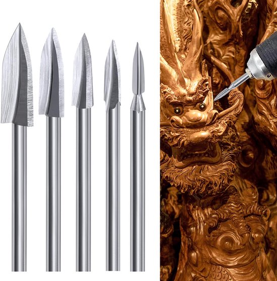 HSS Houtsnijgereedschap Set - 5 Delige Graveerboren voor Houtbewerking ...