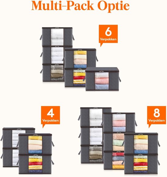 6 Pack Grote Kleding Opbergzak Doos met Deksel, 75L Garderobe Opberg ...