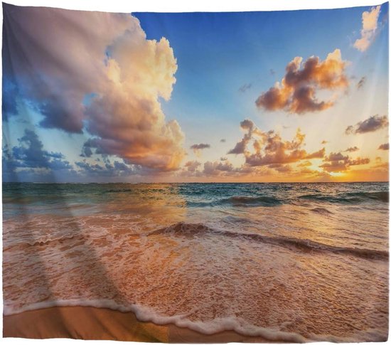 Groot Wandkleed met Blauwe Lucht, Witte Wolken en Strandgezicht voor ...