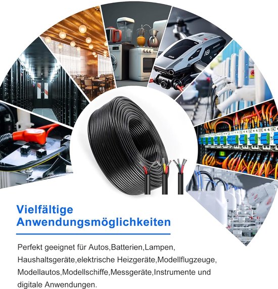 3-aderige Elektriciteitskabel 22 AWG (0.34mm²) - 20 Meter - 300V ...