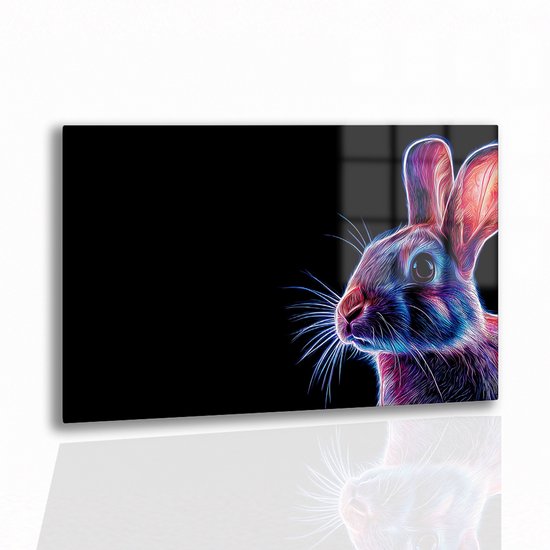 Neon konijn - Plexiglas - Acrylglas - Glasschilderij - 45x30 cm | bol