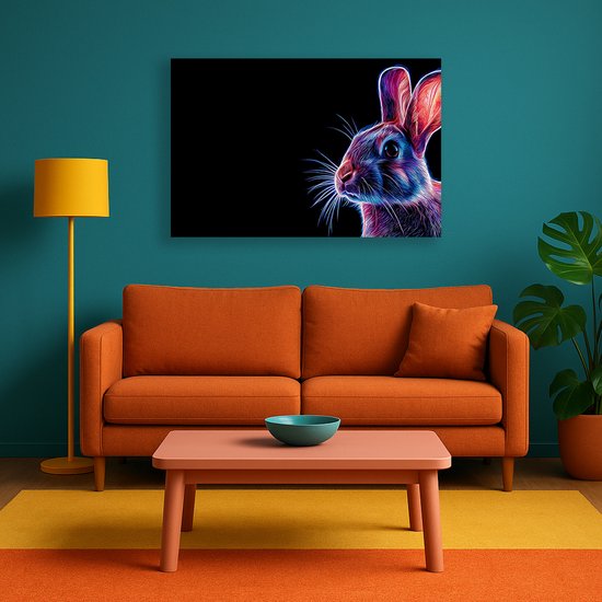 Neon konijn - Plexiglas - Acrylglas - Glasschilderij - 45x30 cm | bol