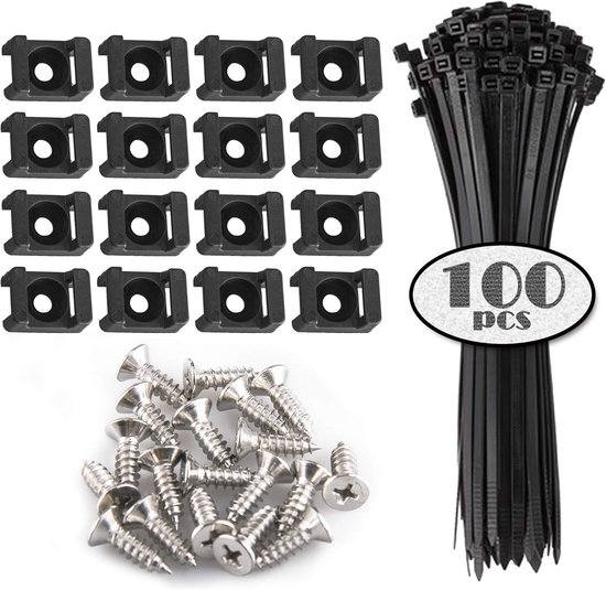 100x Kabelgoot Basis met Zelfborgende Kabelbinders en Schroeven ...