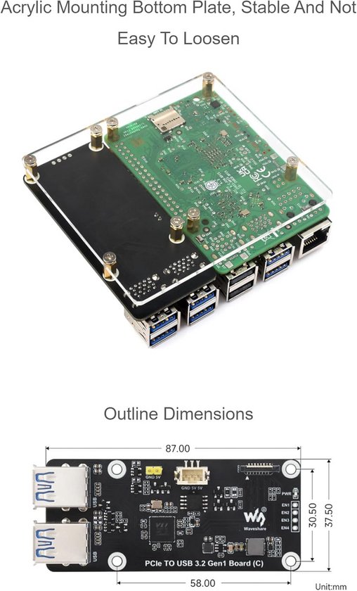 USB 3.2 Gen1 PCIe Expans ie Kaart voor Raspberry Pi 5 - 4 Poorten 5 ...