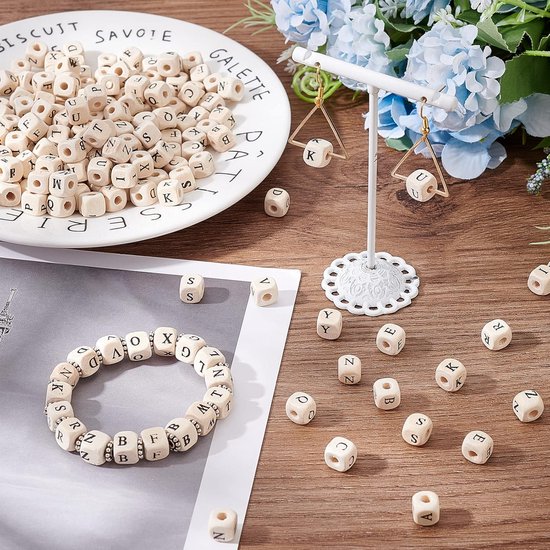 Houten Letter Kralen 8mm Vierkant met Groot Gat voor Sieraden Maken ...